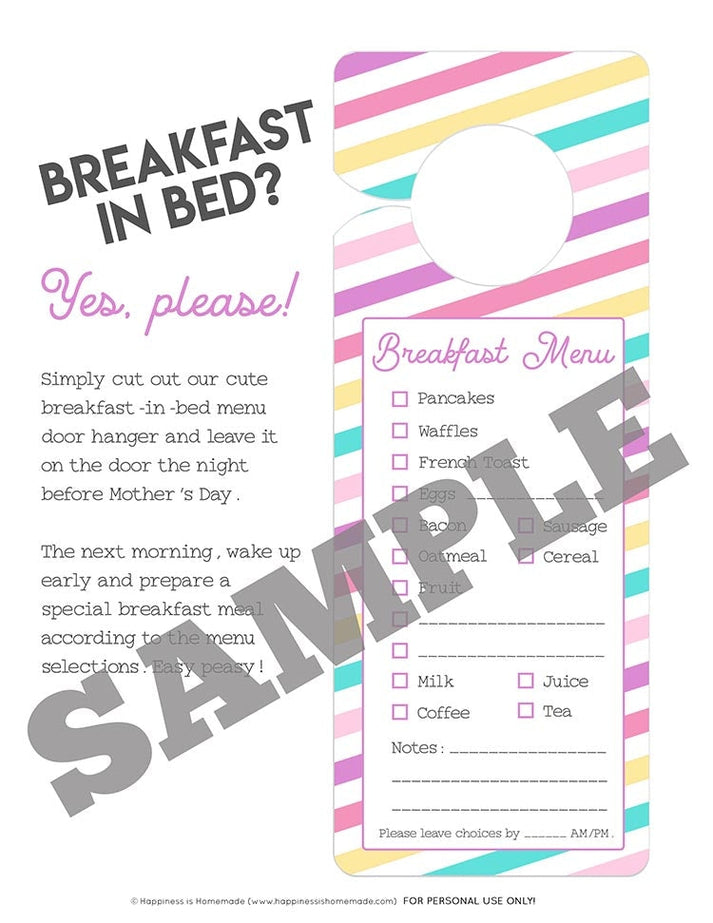 Mother's Day Breakfast In Bed Door Hangers – Happiness is Homemade
