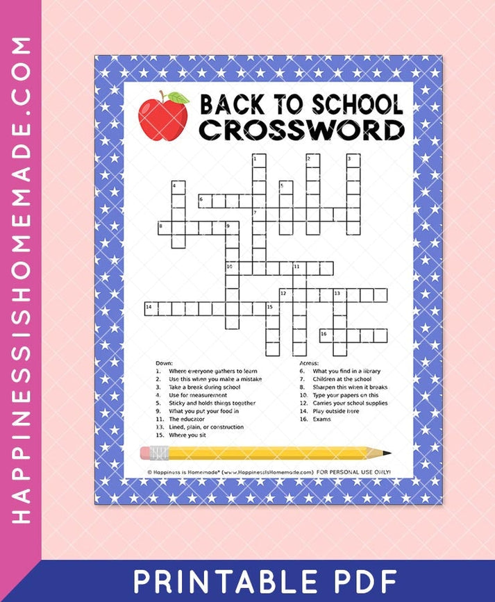 Back-to-School Crossword Puzzle – Happiness is Homemade