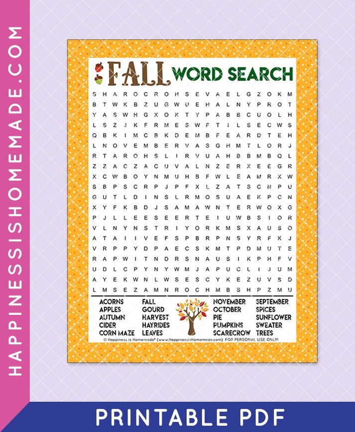 Fall Word Search – Happiness is Homemade