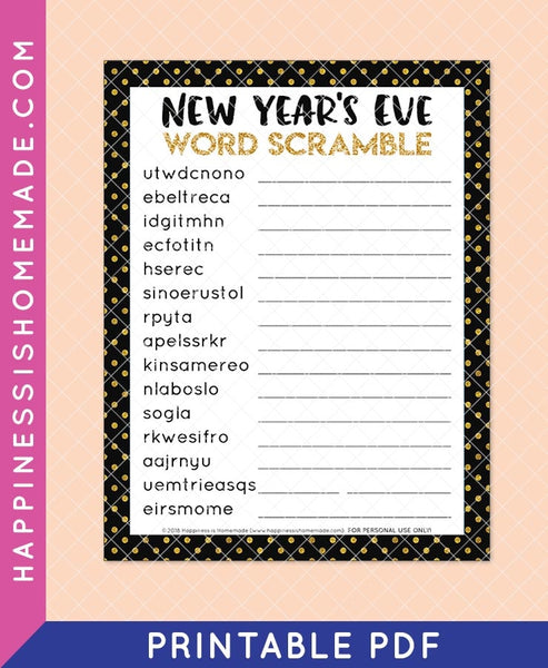 New Year's Eve Word Scramble – Happiness is Homemade