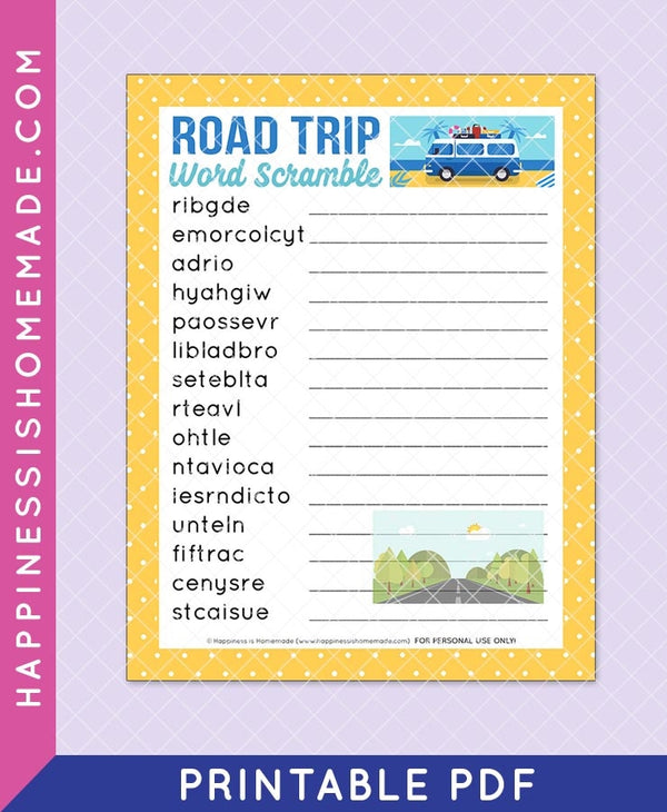 Road Trip Word Scramble – Happiness is Homemade