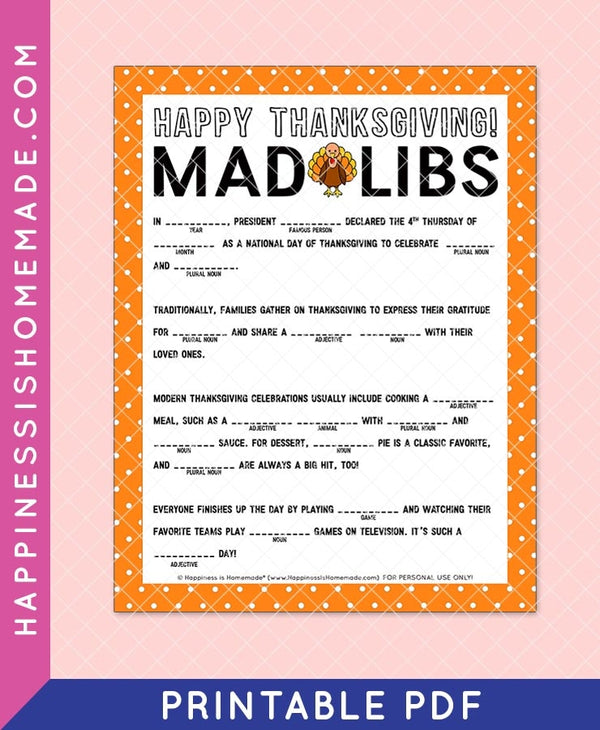 Thanksgiving Mad Libs – Happiness is Homemade