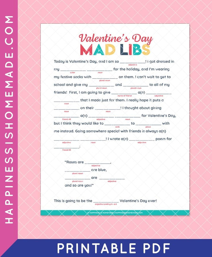 Valentine's Day Mad Libs – Happiness is Homemade