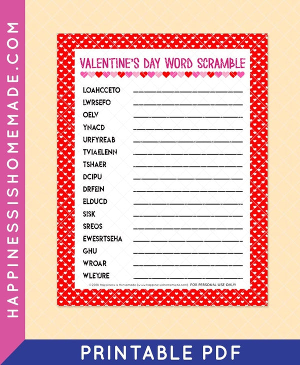 Valentine's Day Word Scramble – Happiness is Homemade